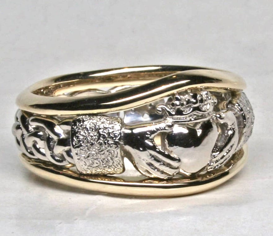 Irish Claddagh knot band, two colors of 14K gold, by George.