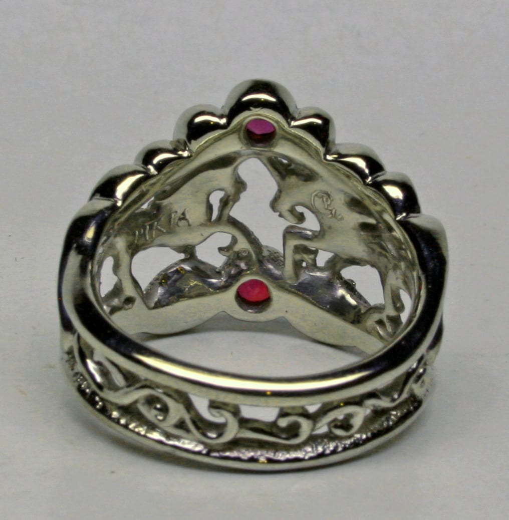 Double Unicorn Ruby Ring, magic white gold and fine rubies.
