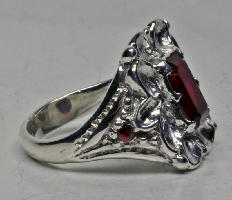 Tudor garnet and ruby rose ring in silver by Suzan Postgate