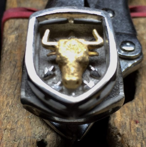 Man's Bull Ring in white and yellow gold by Postgate