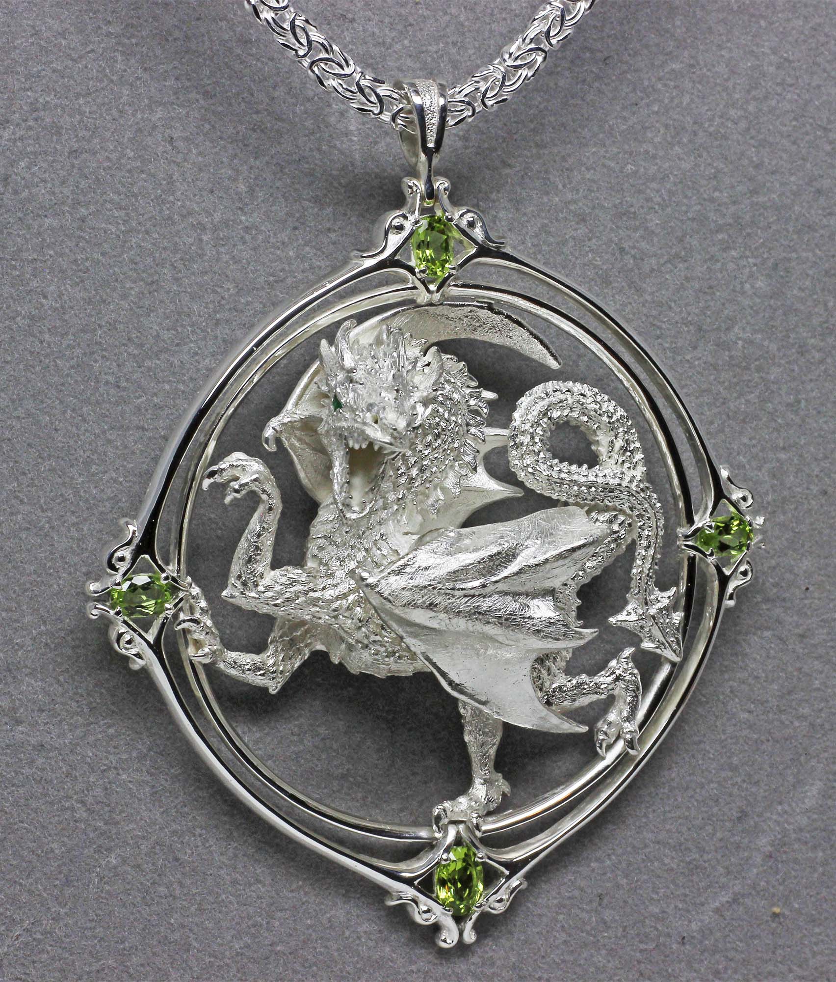 Dragon Peridot Pendant designed and made in silver by George
