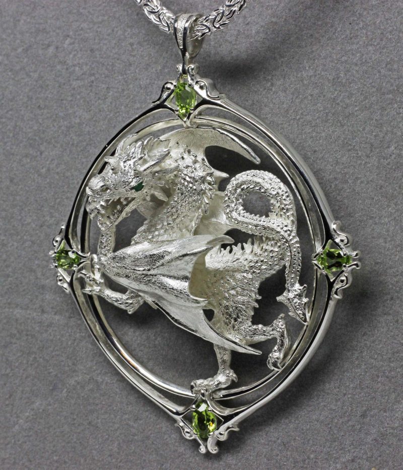 Dragon Peridot Pendant designed and made in silver by George