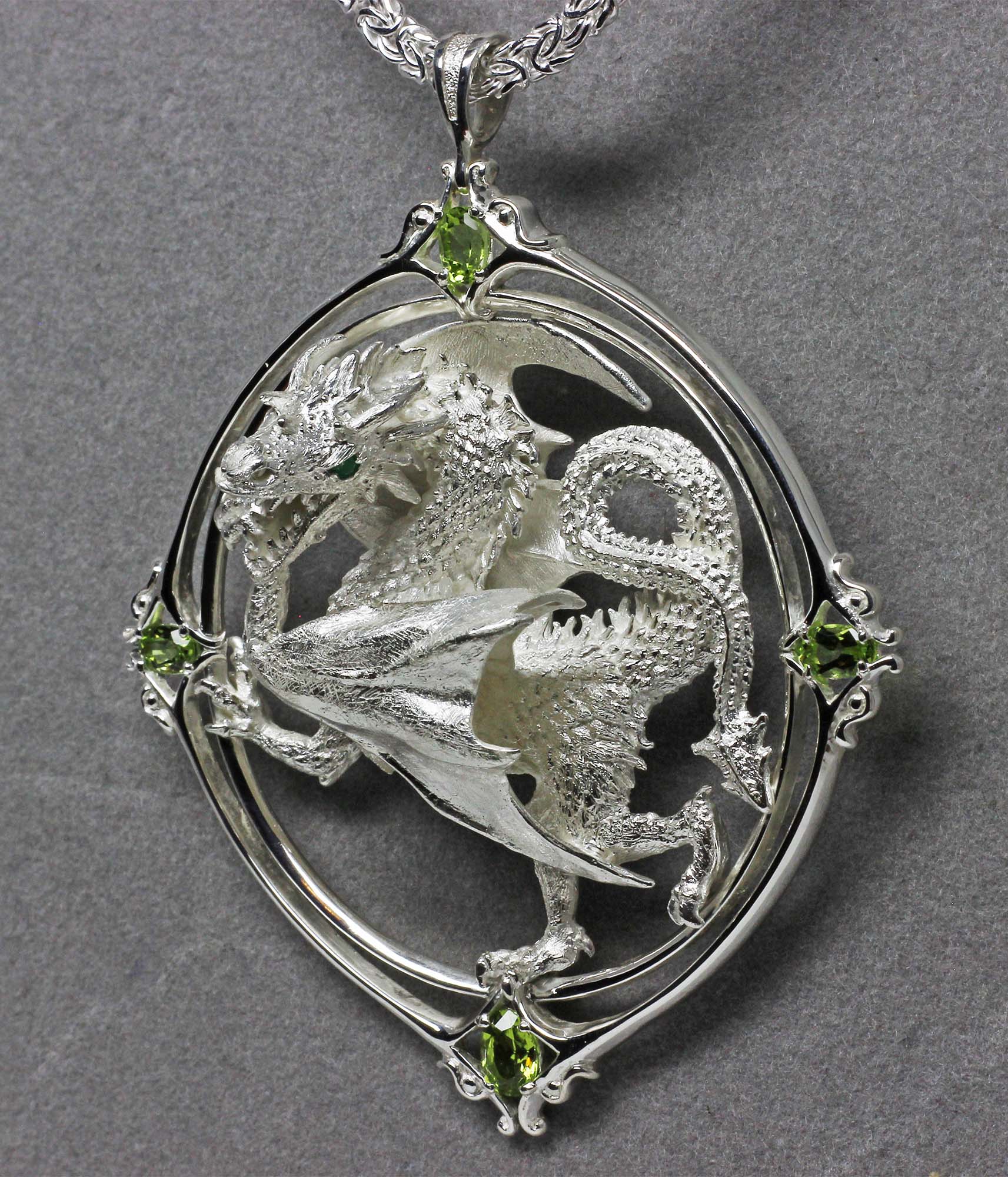 Dragon Peridot Pendant designed and made in silver by George