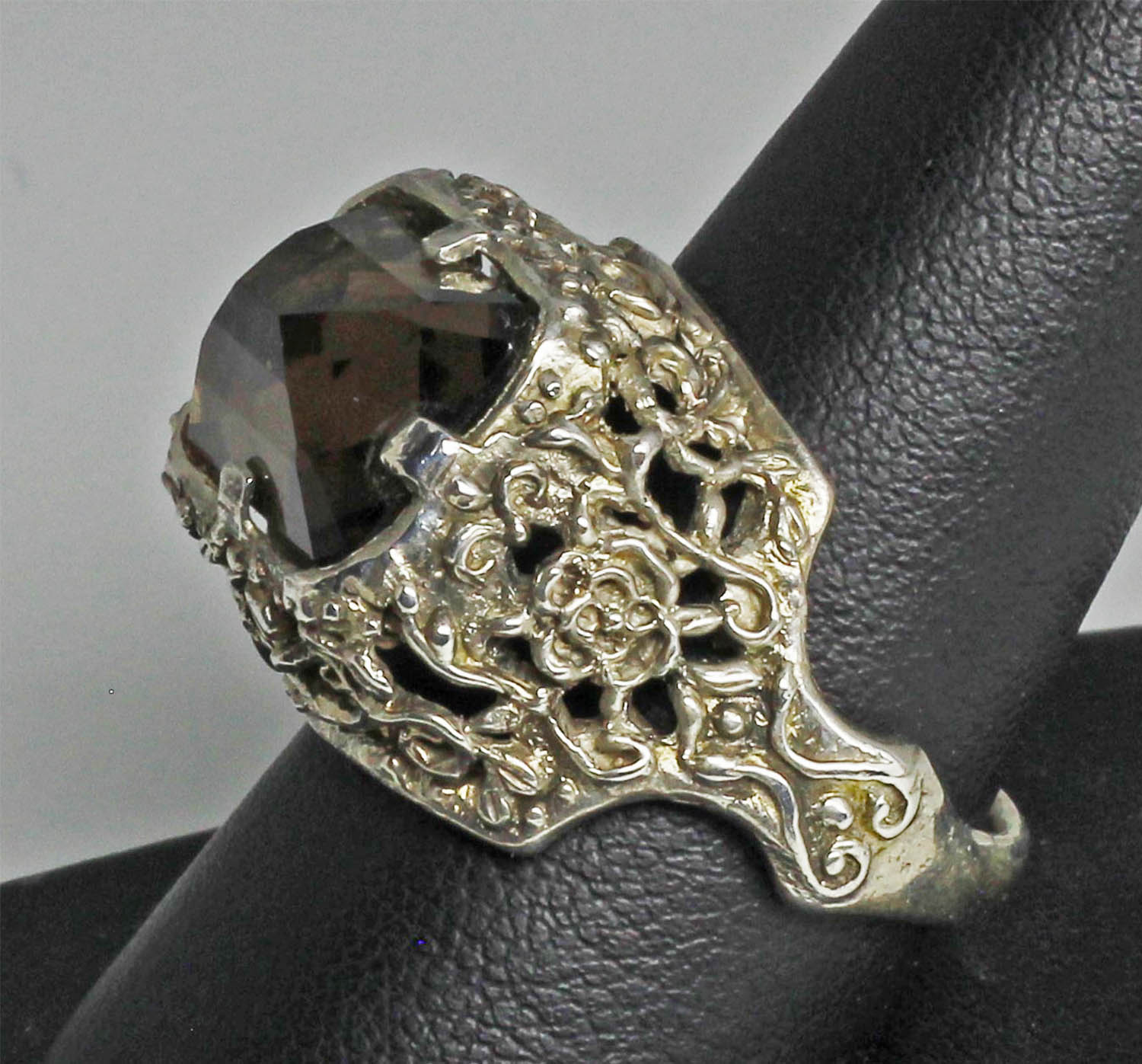 Tudor Bishops Ring size 9. set with a faceted smoky quartz