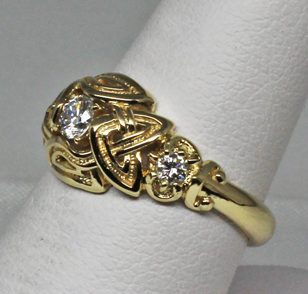 Celtic Diamond Knot Ring with three diamonds, 14K by George