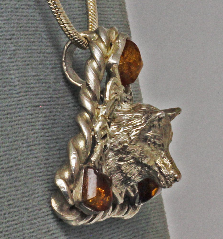 Amber, silver wolf pendant - Postgate Celtic Jewelry Scottish Jewelry ...