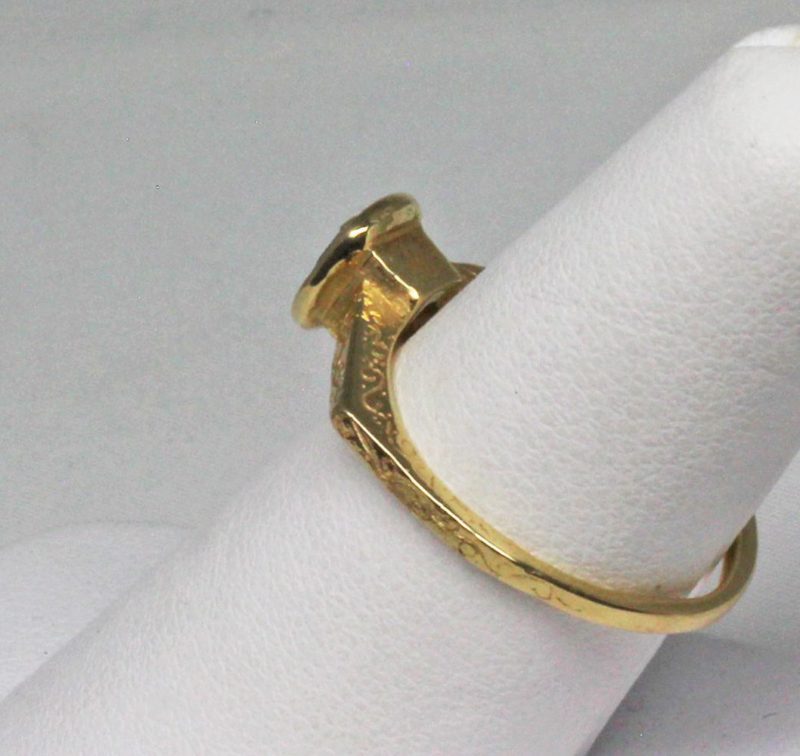 Medieval engraved emerald ring by Suzan ,14K, size 6 1/4