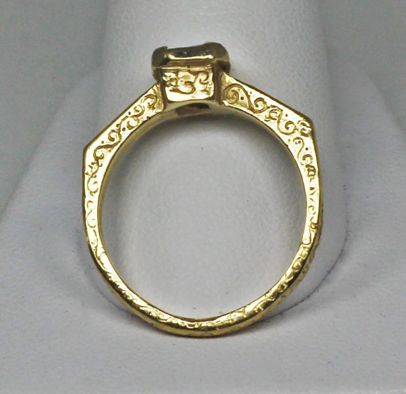 Medieval engraved emerald ring by Suzan ,14K, size 6 1/4